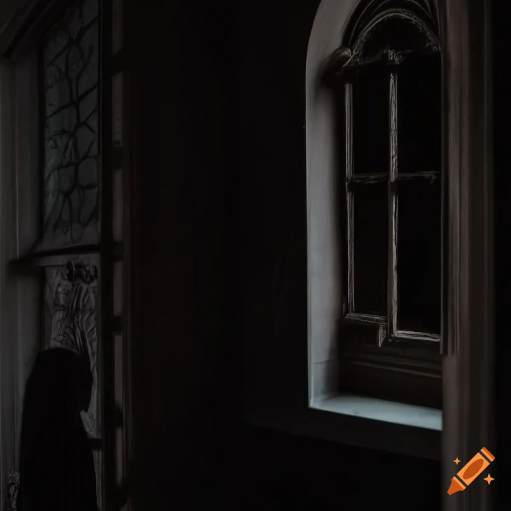 Dark room of a convent with moonlight through window on Craiyon