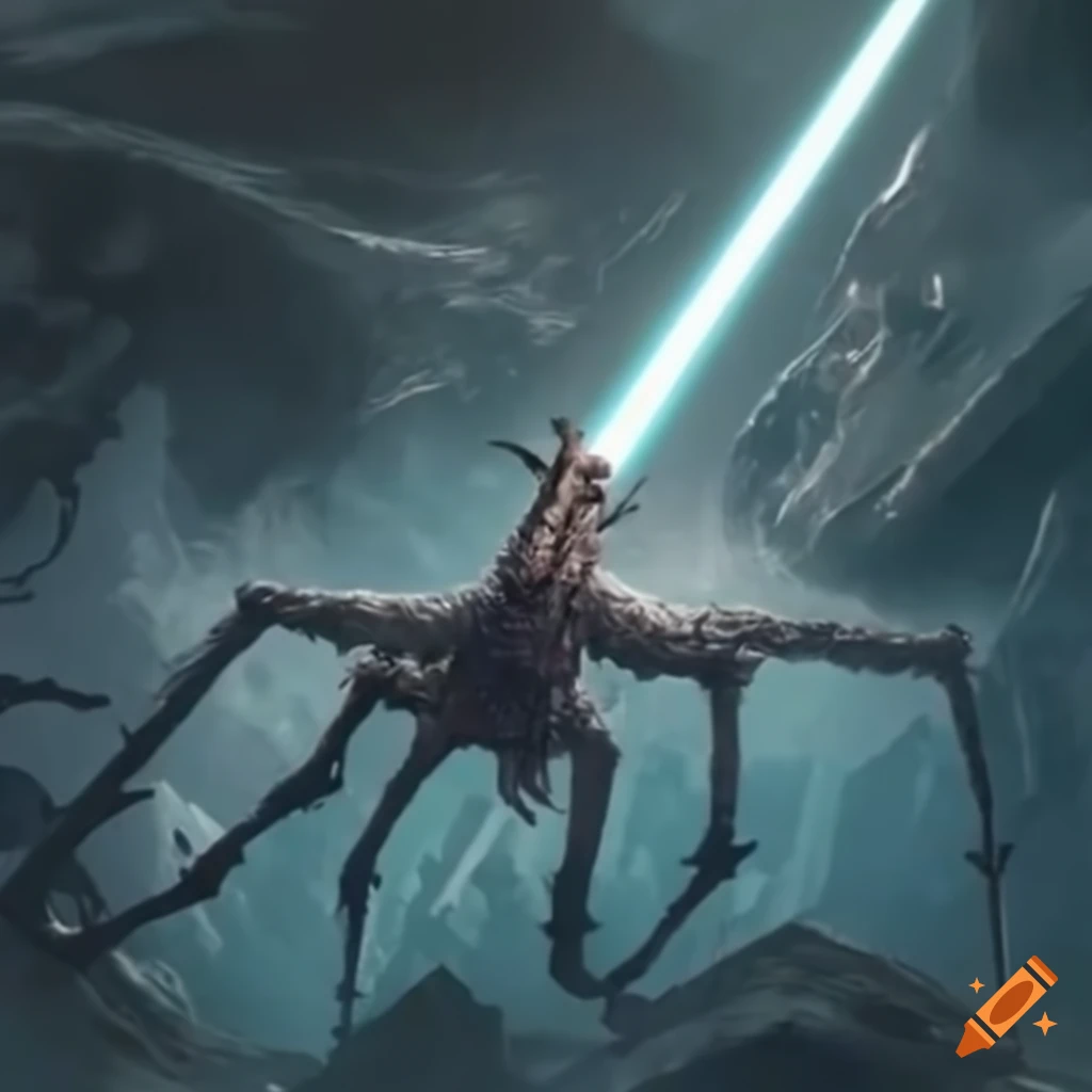 Star wars creature hunting jedi in hyperspace on Craiyon