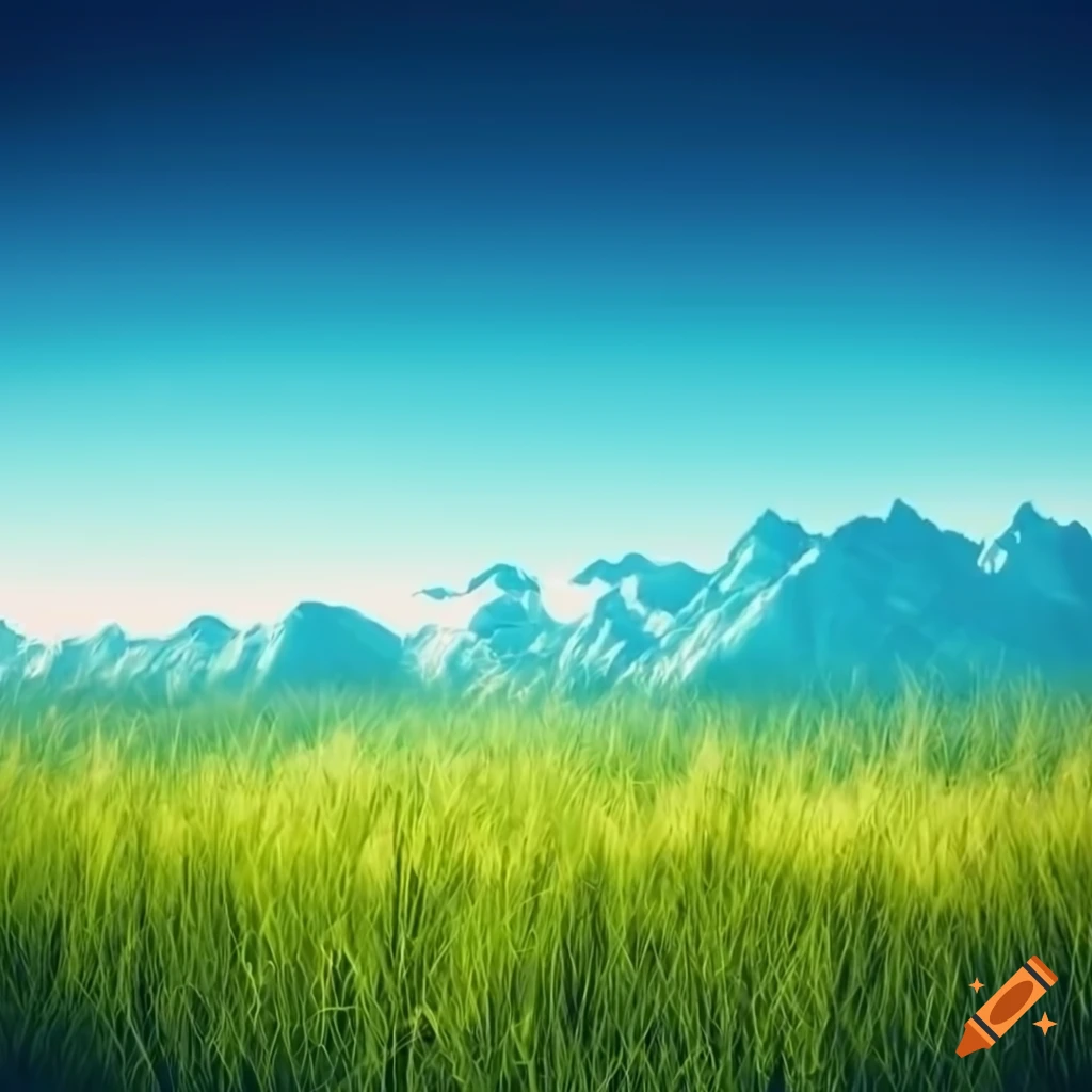 Fantasy background with blue sky, mountains, and grass suitable for ...