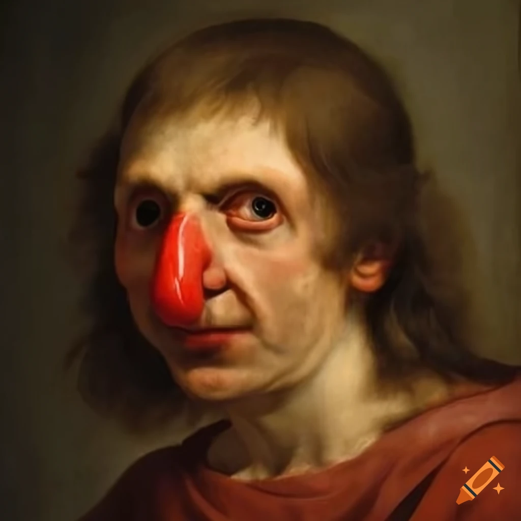 Classical portrait of a man with a unique red nose on Craiyon