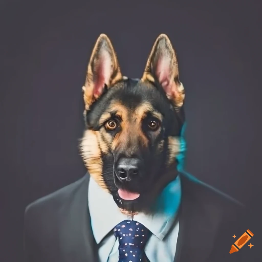Man in suit with german shepherd head on Craiyon