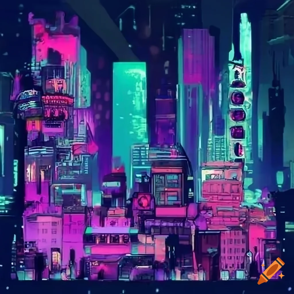 Cityscape blending biopunk and cyberpunk elements with cyborg animals ...
