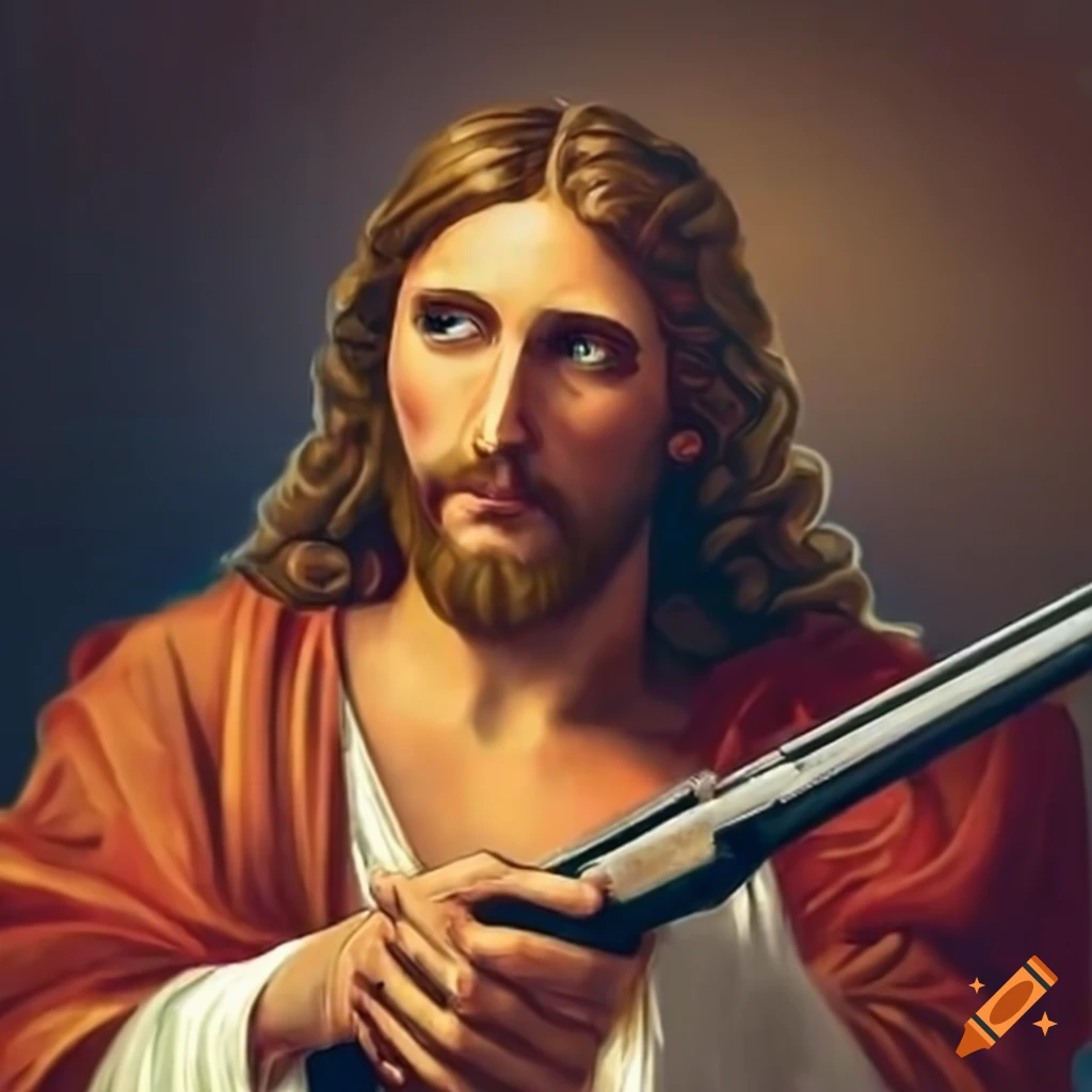 Jesus christ holding a shotgun on Craiyon