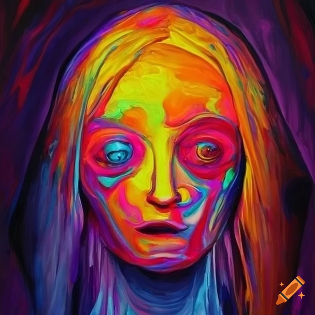 Trippy bright paintings with surrealism and minimalism influence on Craiyon