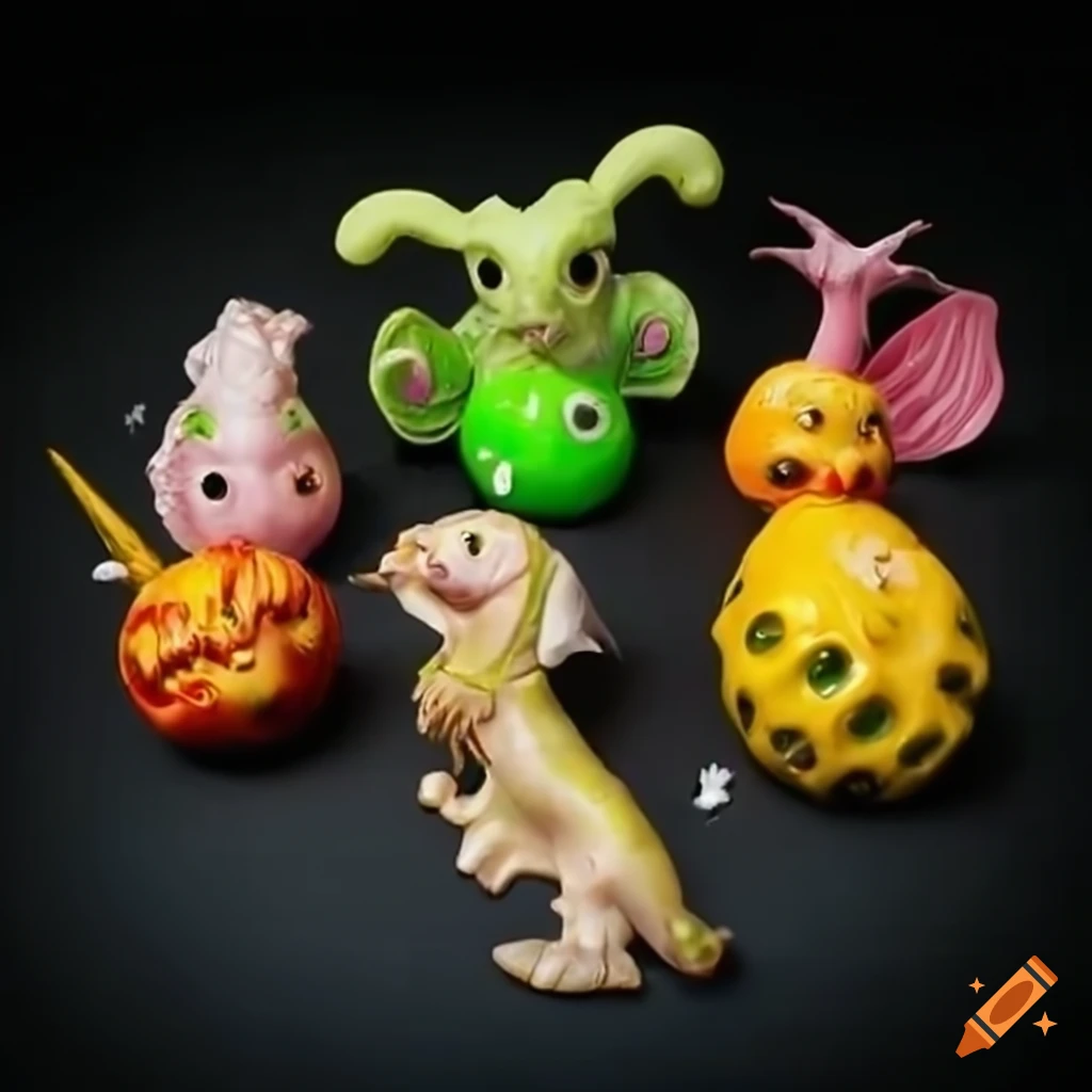 Mythical creatures and mutant lemon fruit monster in a magical forest ...