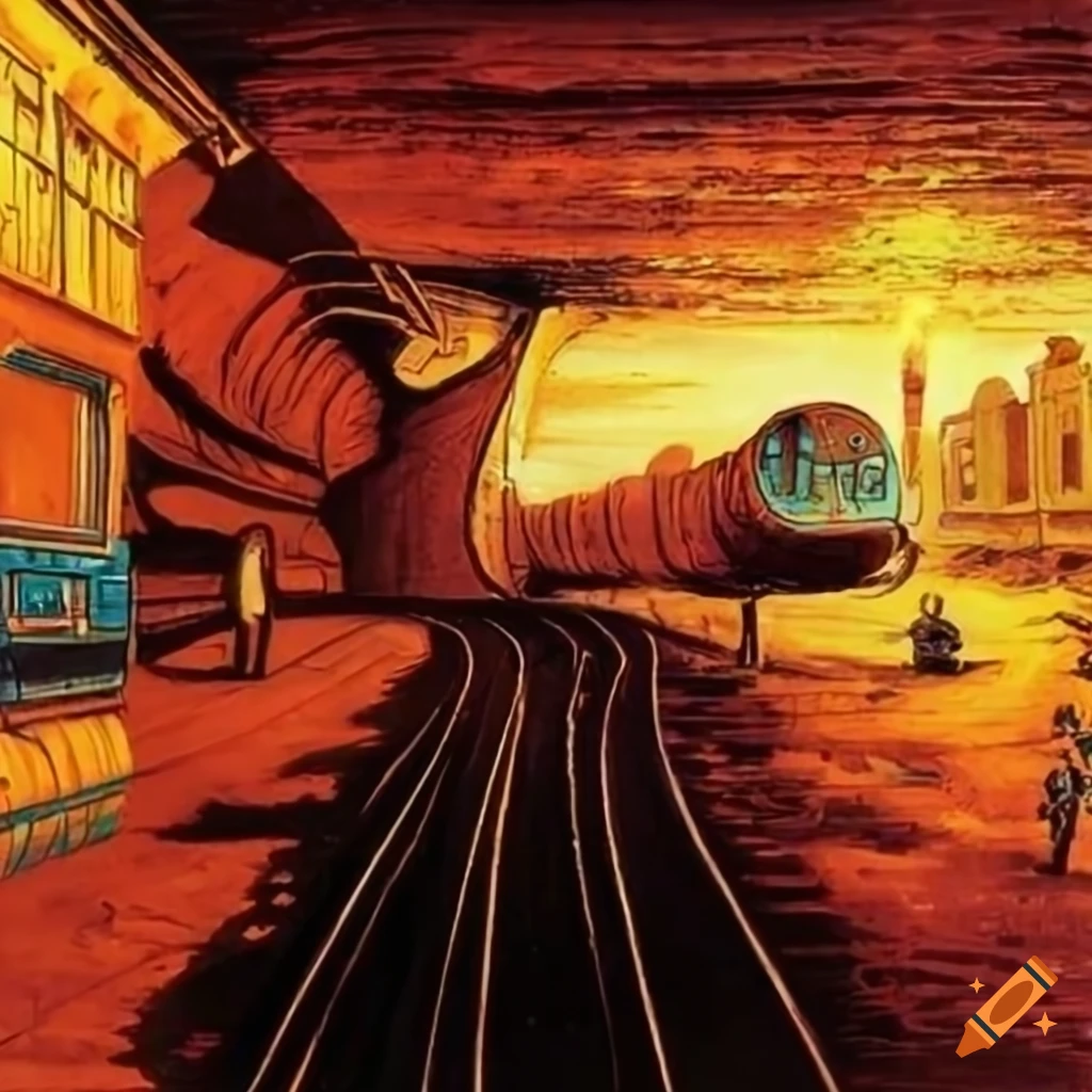 70s sci-fi martian underground train art on Craiyon