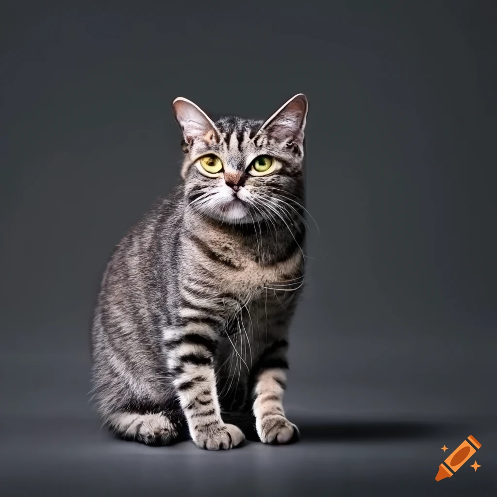 Dark gray tabby cat showing full body on Craiyon