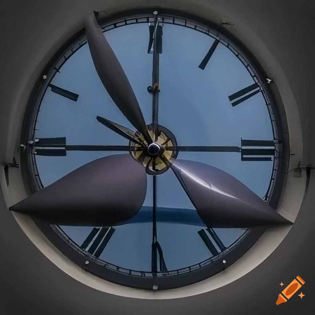 Wind turbine with clock rotor blades in clock-filled setting on Craiyon
