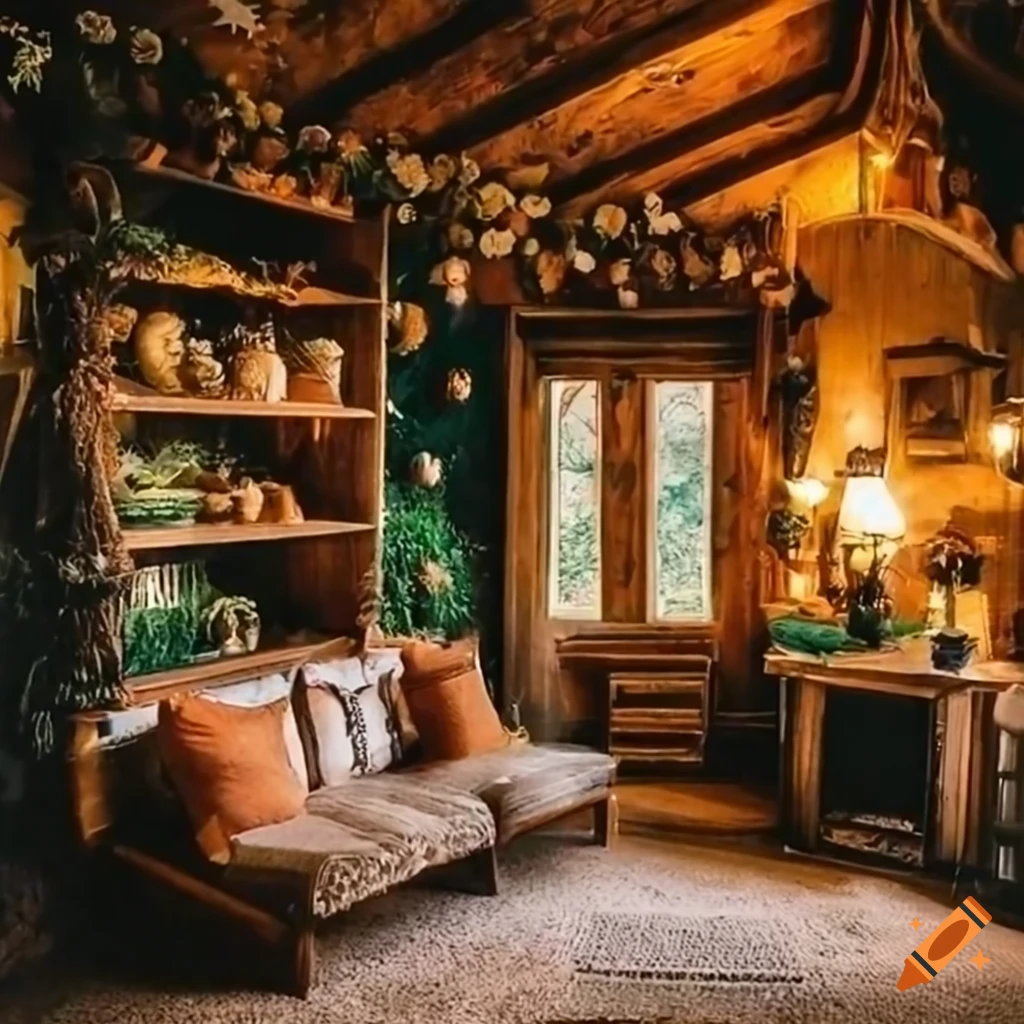 Cozy hobbit living room, aesthetic photography on Craiyon