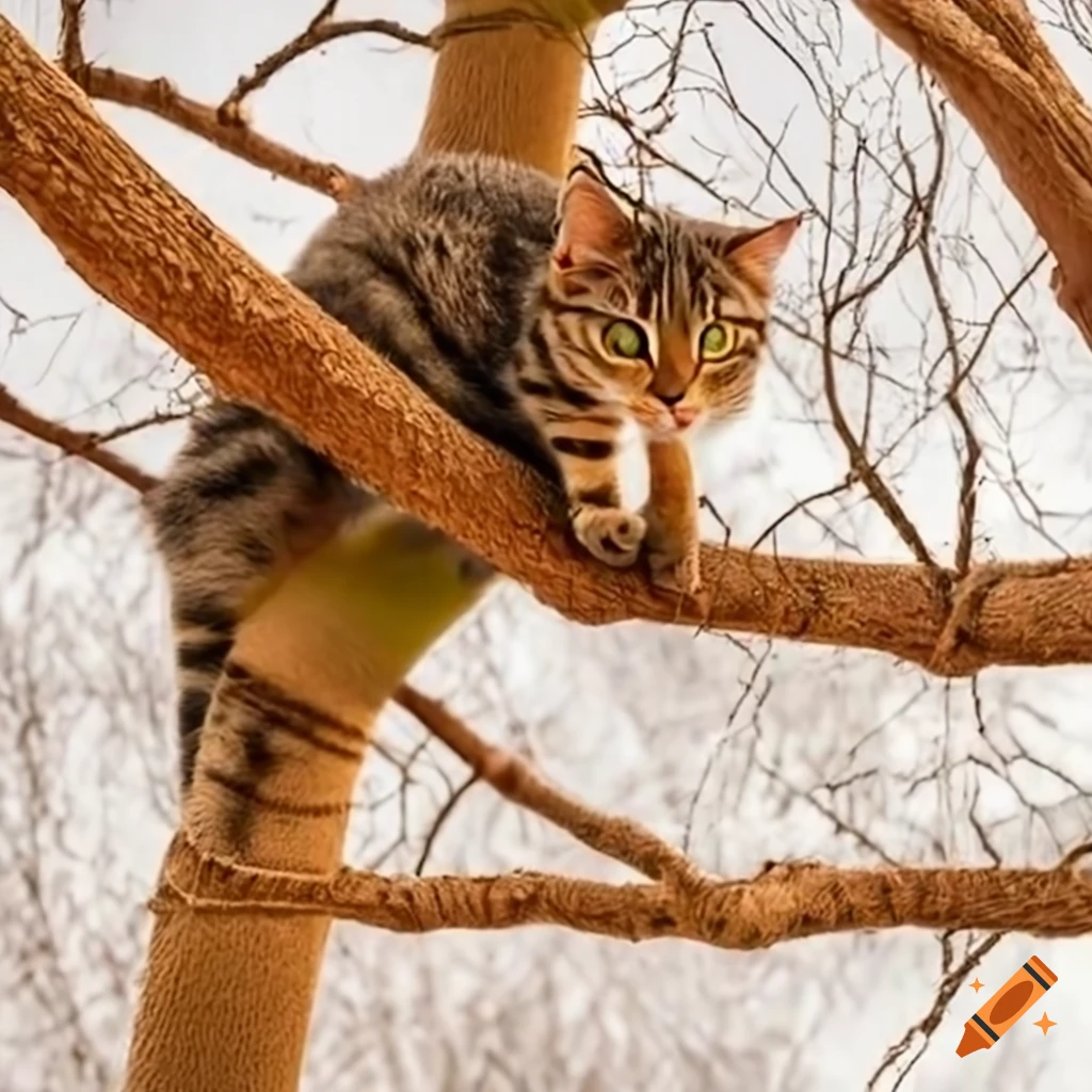 Cat climbing a tree on Craiyon