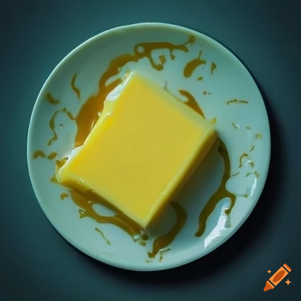 Close-up of melting yellow butter on a plate on Craiyon