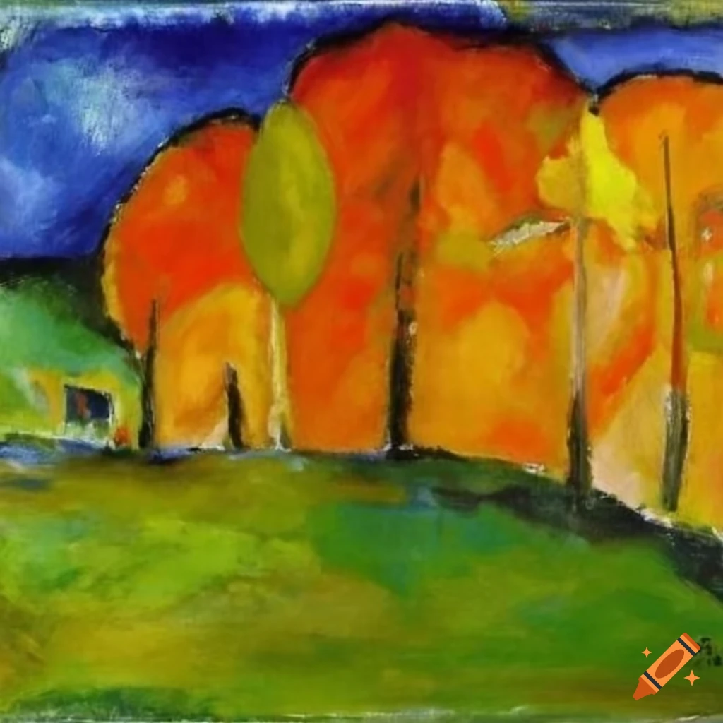 Modigliani kandinsky oil painting of landscape with trees on Craiyon