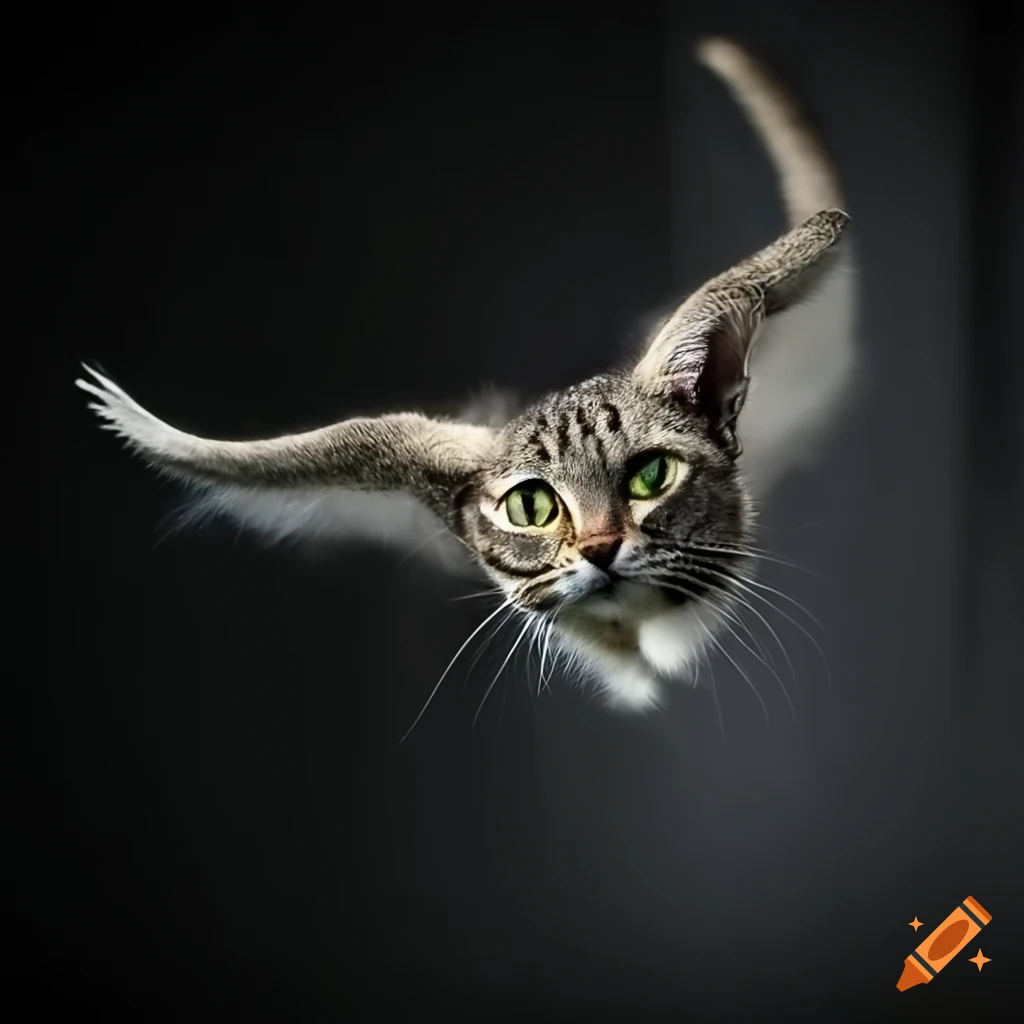 Flying gray tabby cat on Craiyon