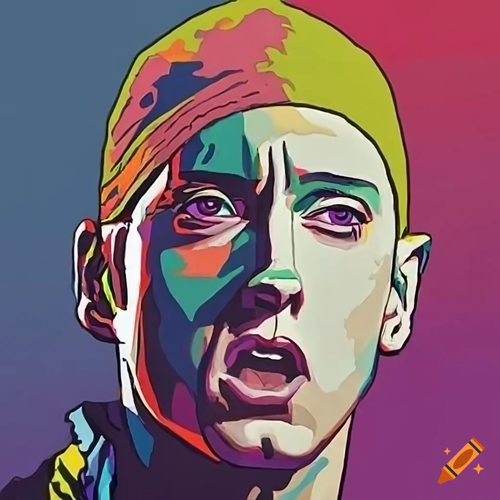 Pop art painting featuring 50 cent and eminem on Craiyon