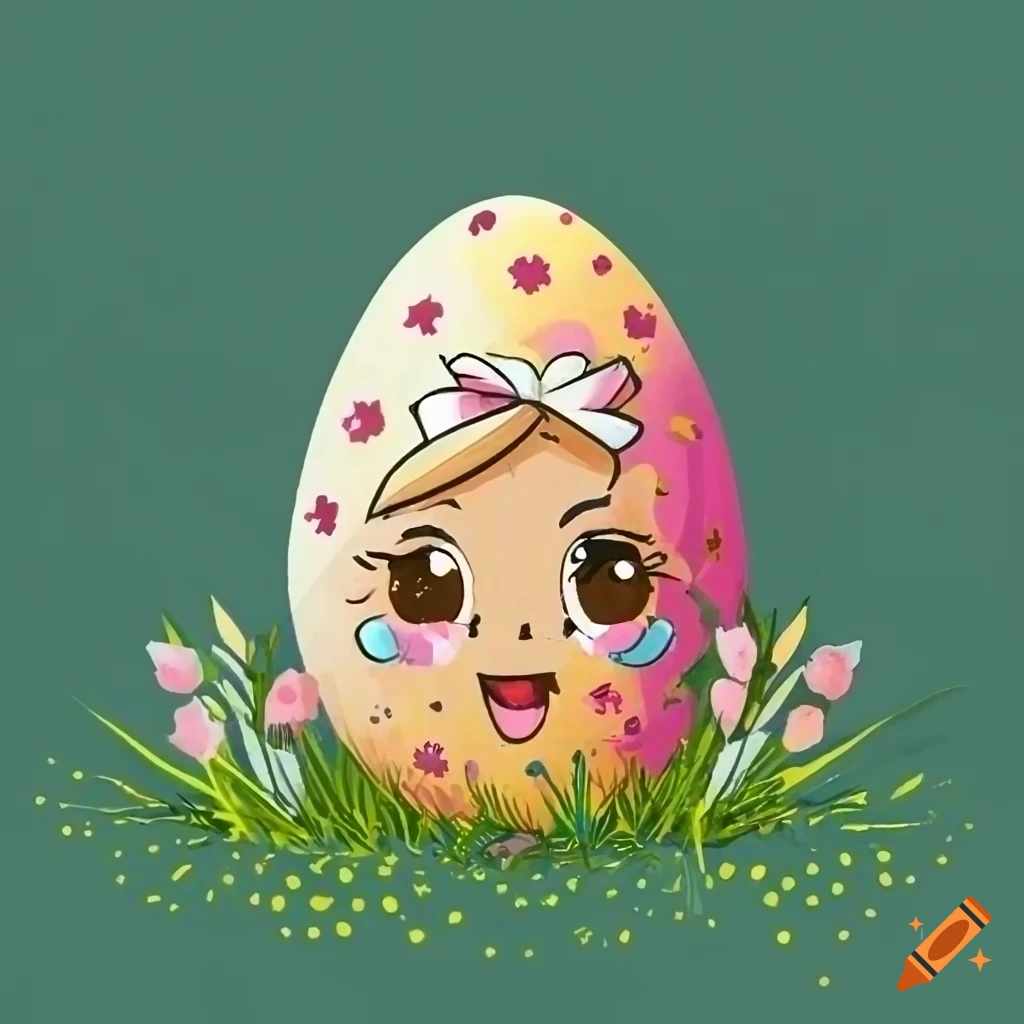 Cartoon egg filled with spring energy, flowers, and sunshine on Craiyon