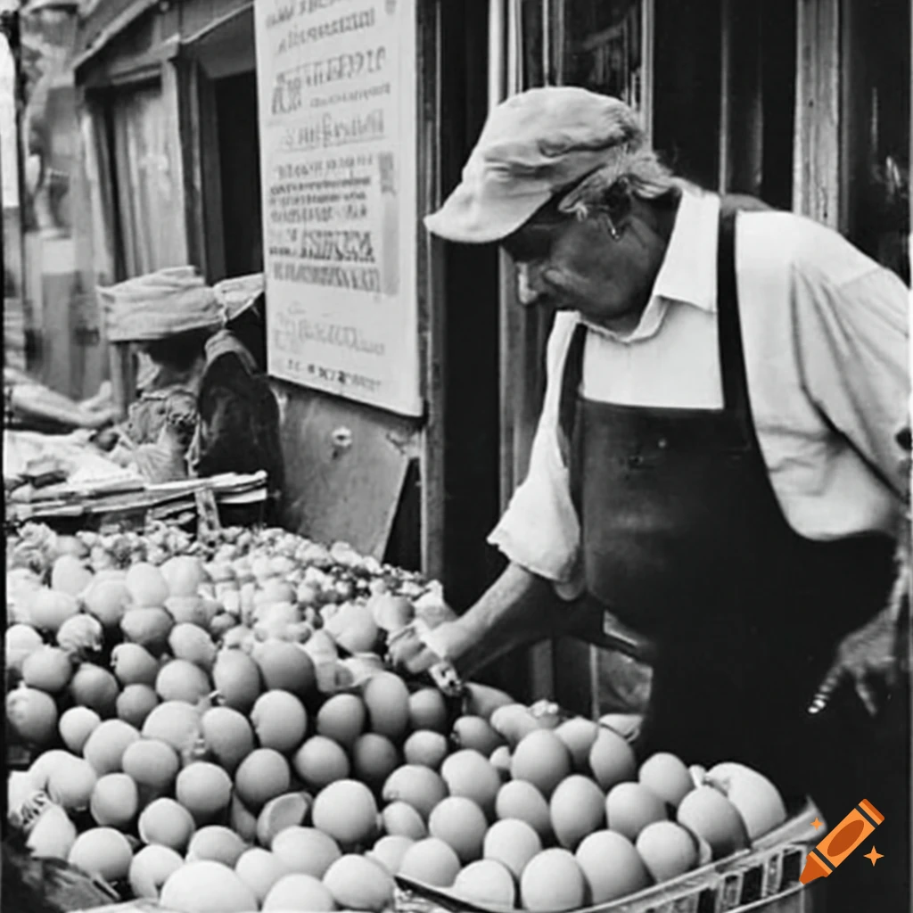 Egg stall in a street photography setting on Craiyon