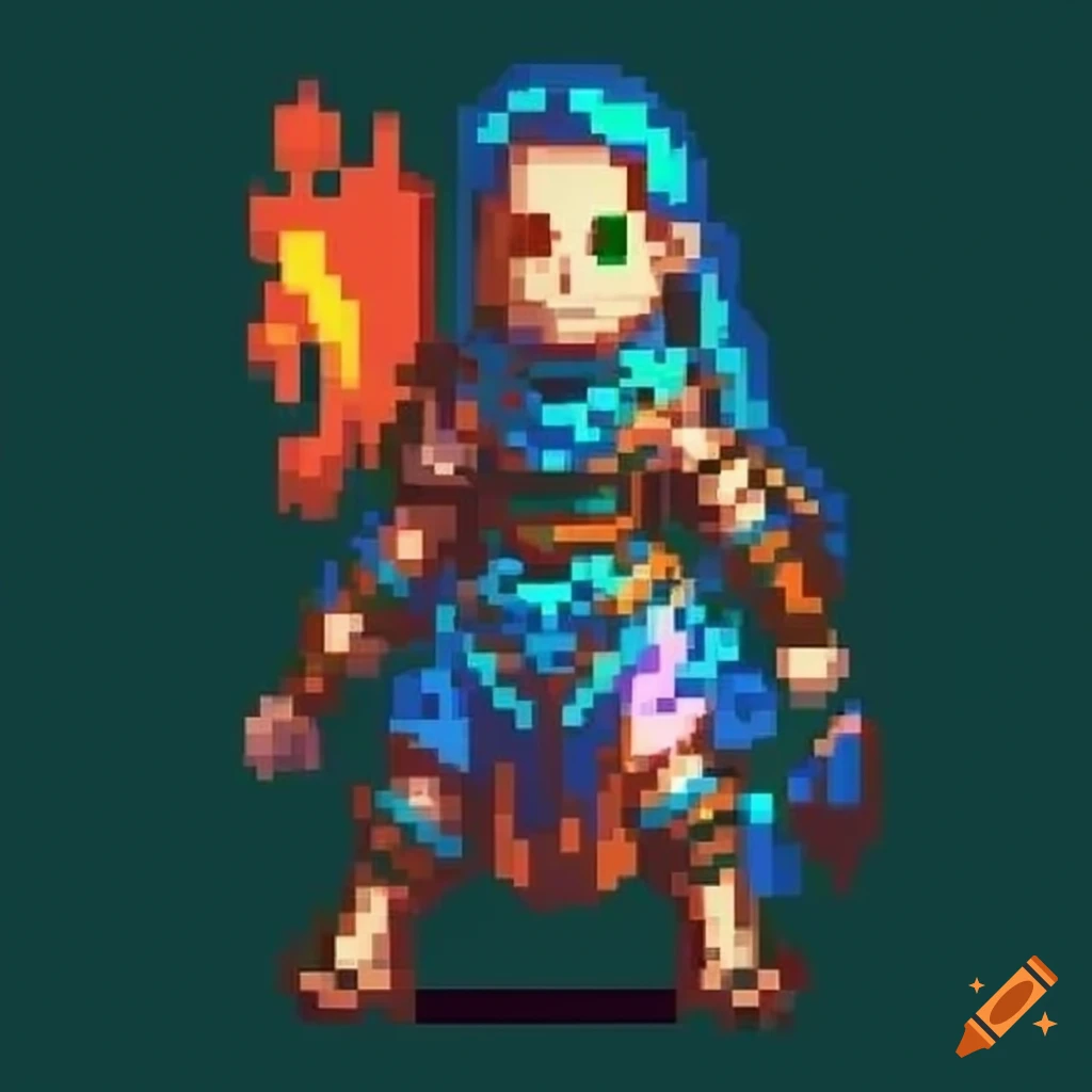 Abstract portrait of a retro gaming character from a Japanese RPG in ...