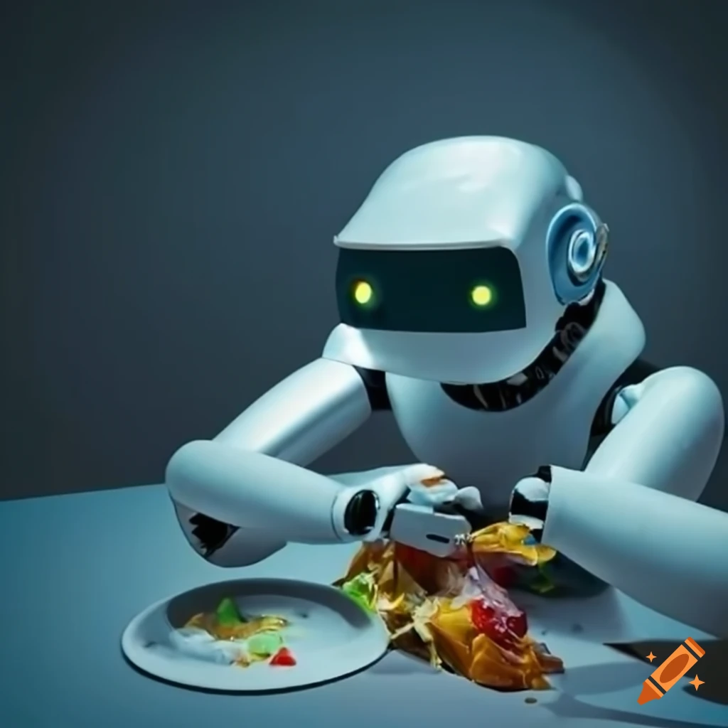 Robot eating garbage from a plate on Craiyon