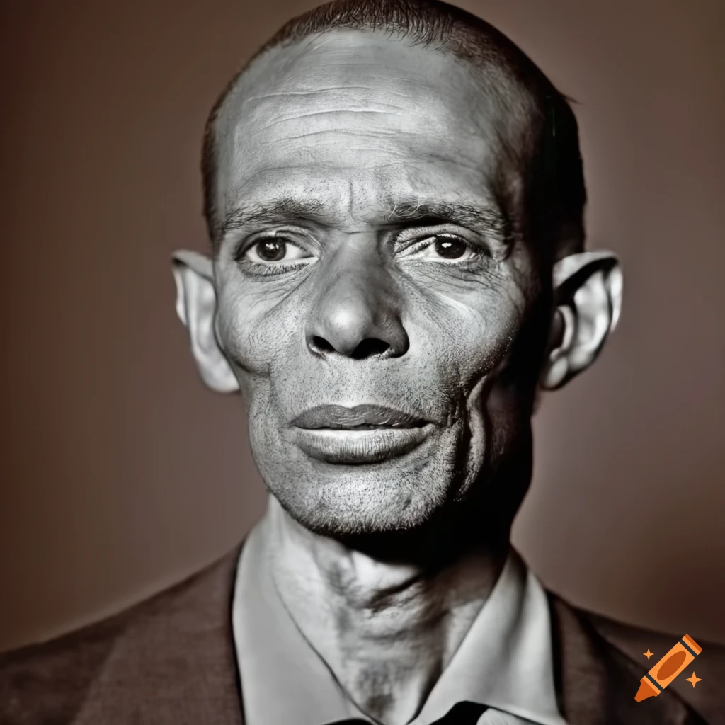 Black and white portrait of a clean-cut man against a brown background ...