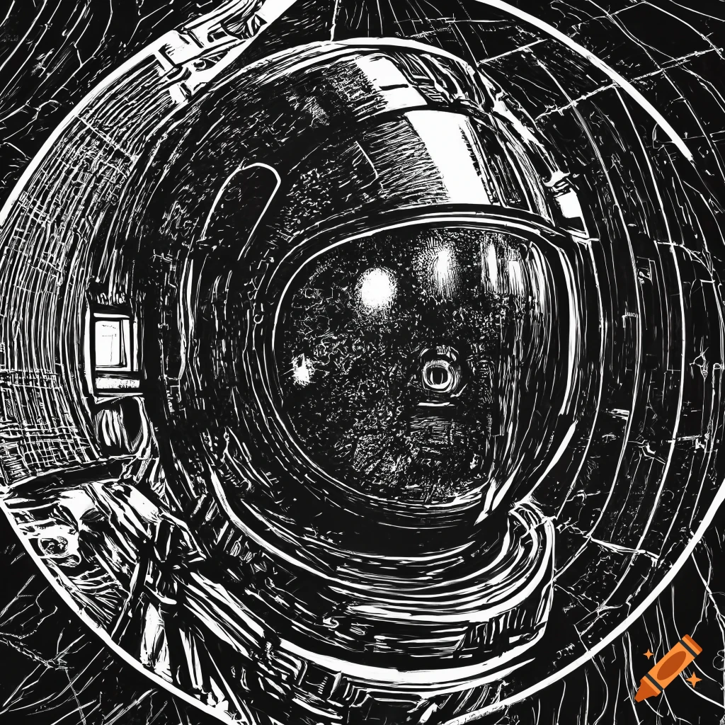 Sci-fi space landscape with a martian and astronaut in high contrast ...