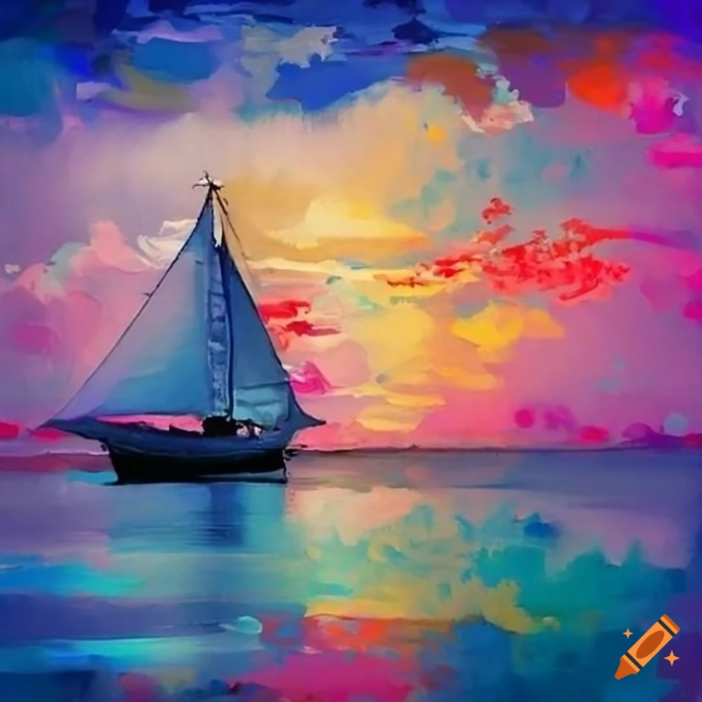 Colorful sailboat painting with clouds on Craiyon