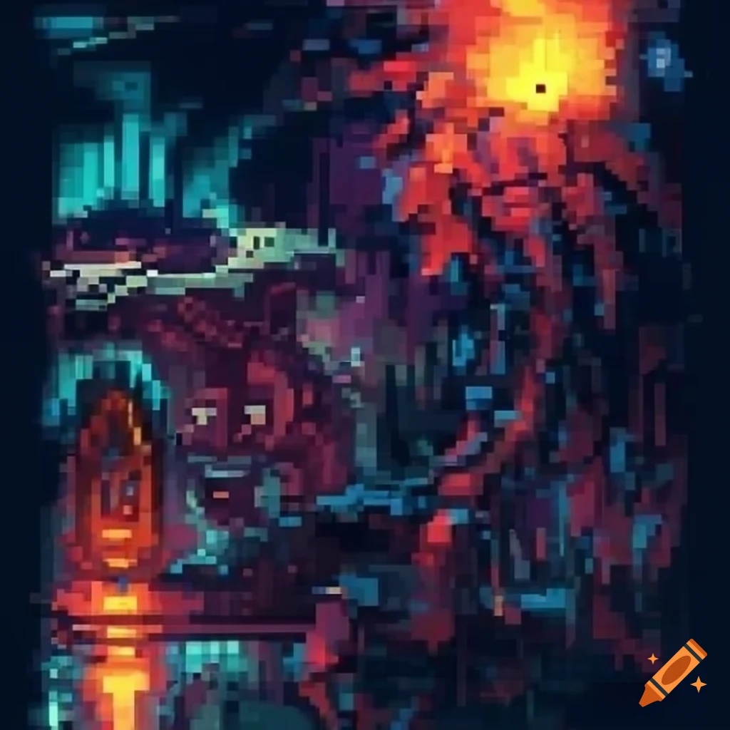 Abstract retro gaming j-rpg pixel art on Craiyon