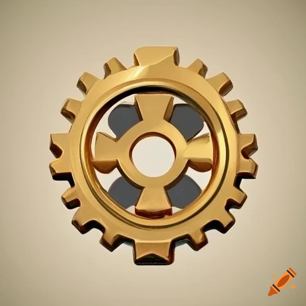 Gold-colored gear amulet with arrows on Craiyon