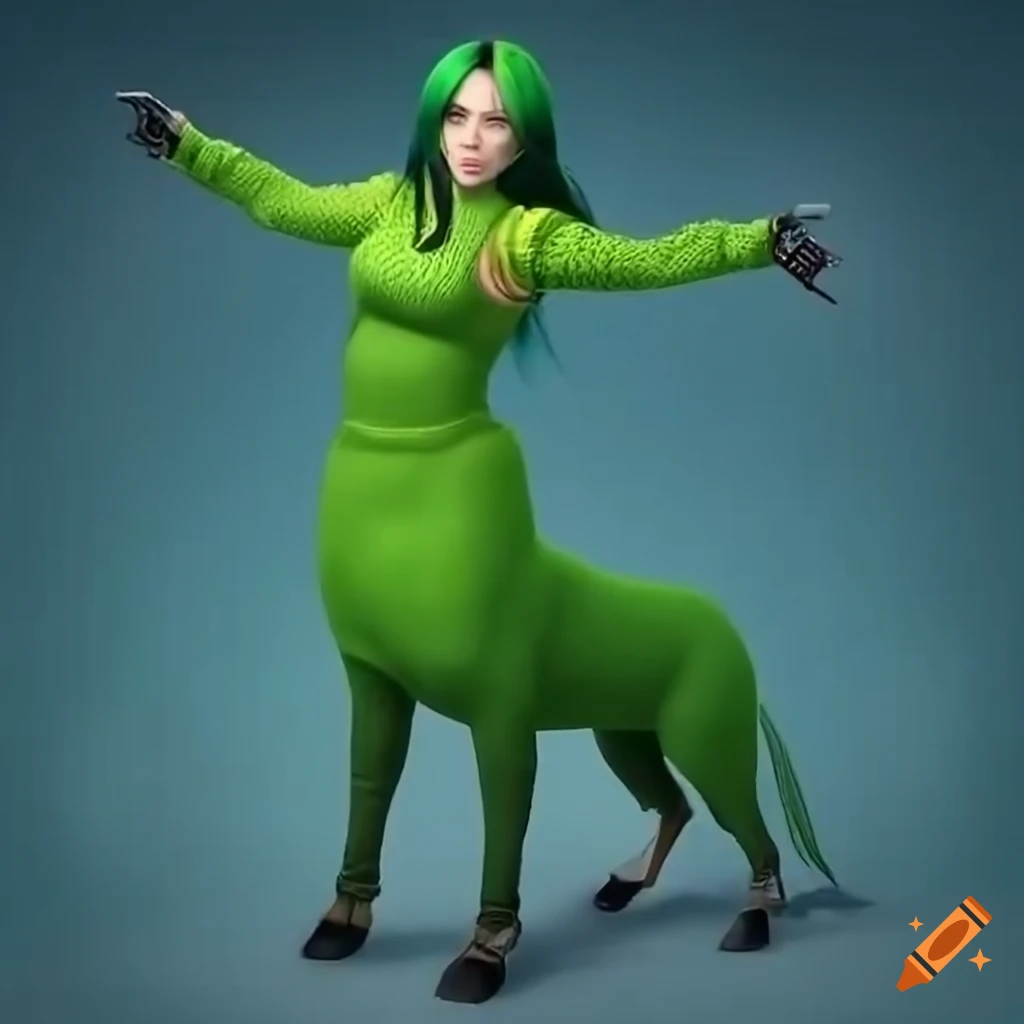 Green centaur billie eilish in a snowy landscape on Craiyon