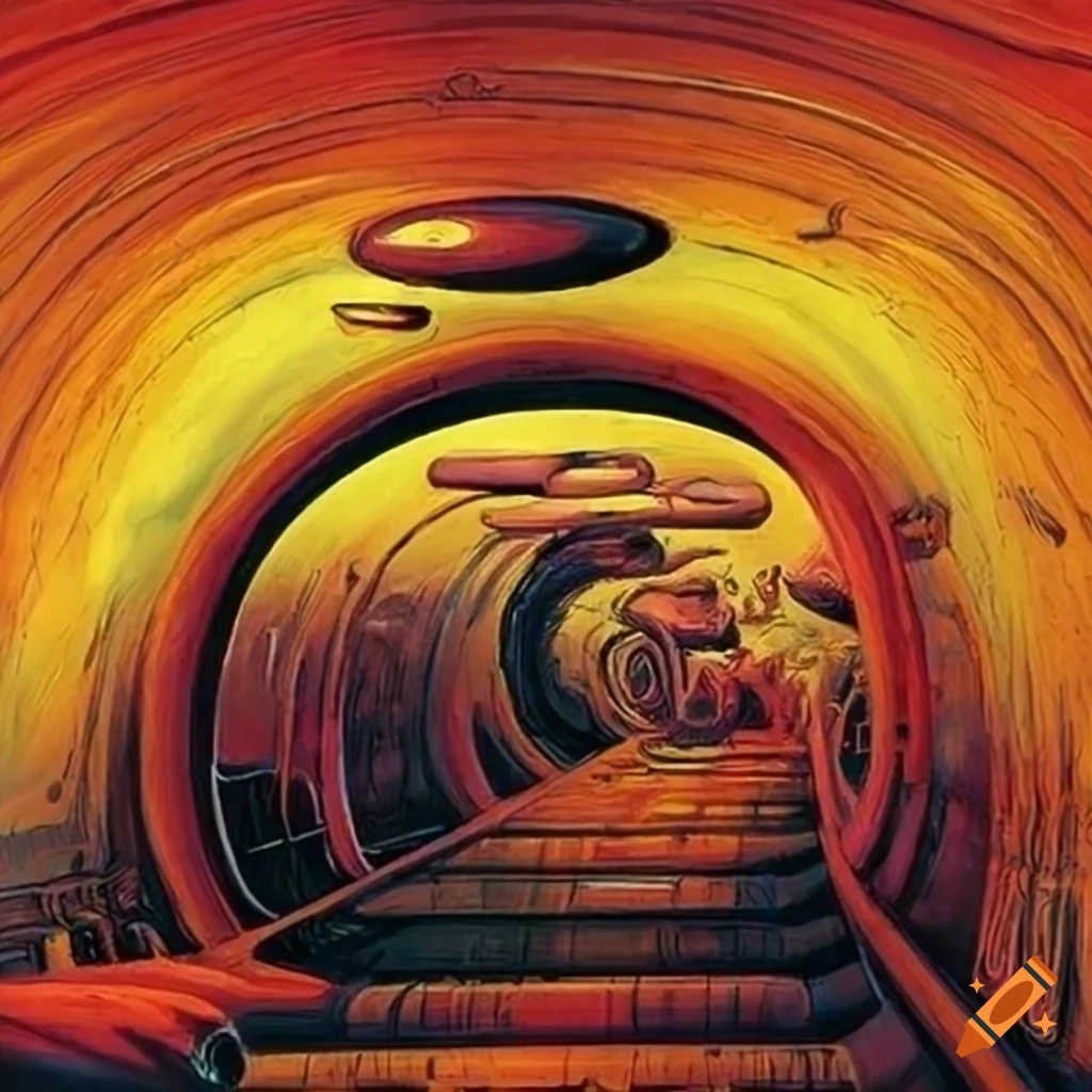 70s sci-fi martian underground train art on Craiyon