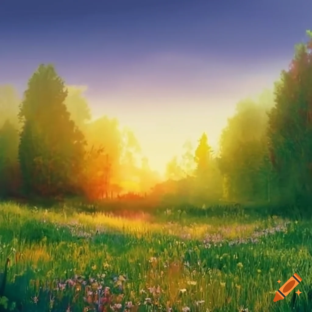 Warm meadow in the noon sunlight on Craiyon