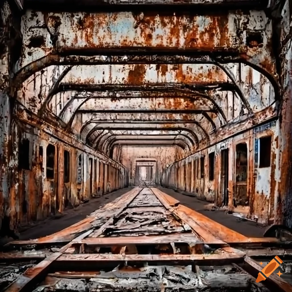 Ruined factory covered in rust on Craiyon