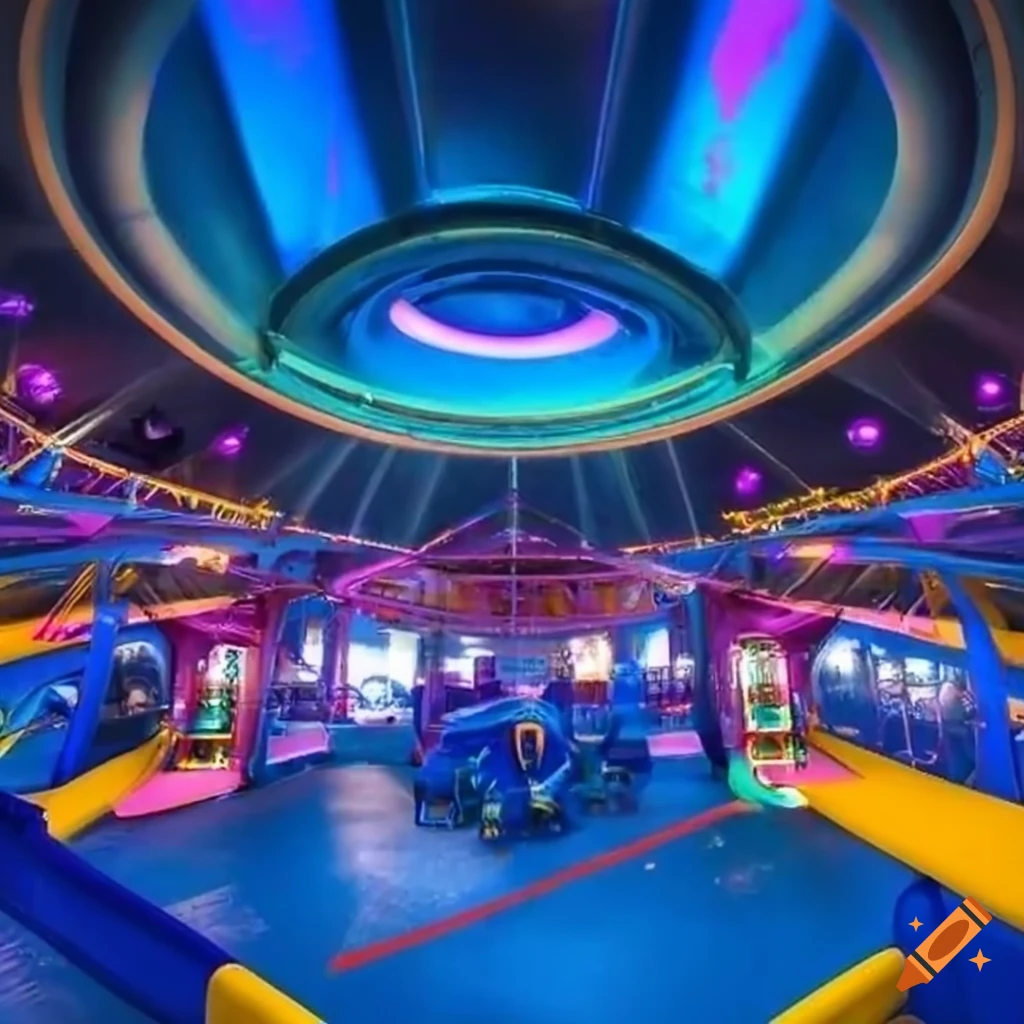 Indoor space-themed amusement park on Craiyon
