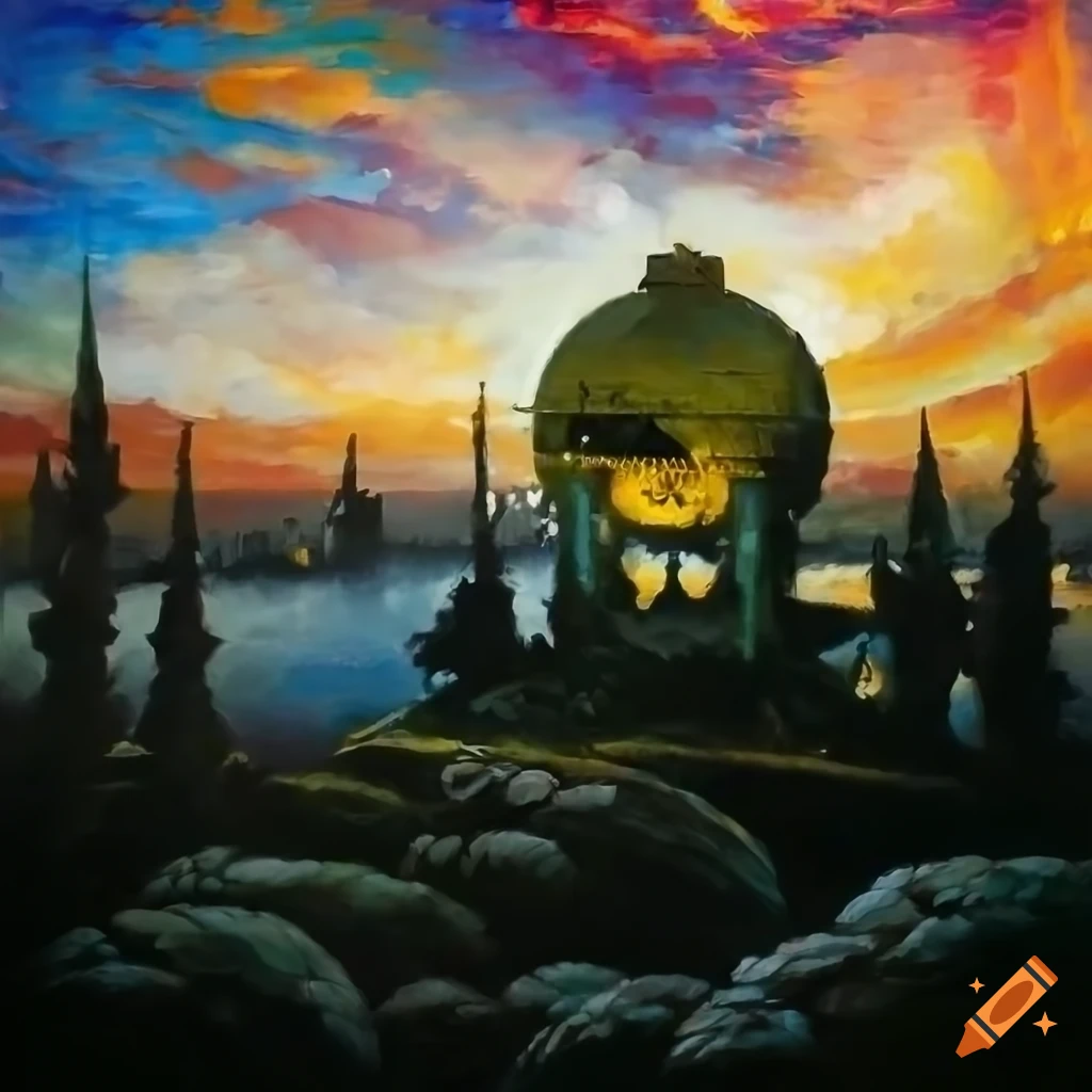 Surreal cosplay scene in oil painting style with detailed laughter ...