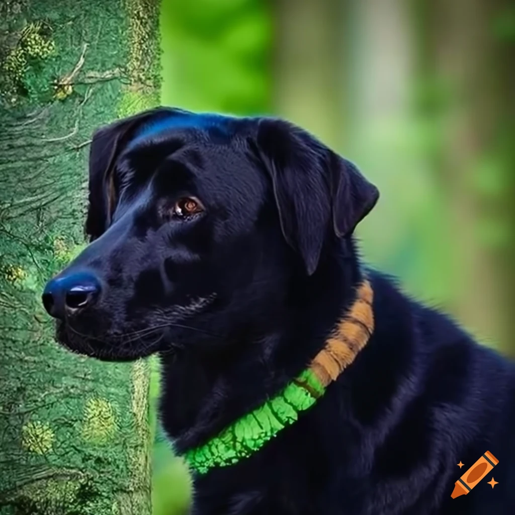 Captivating black Labrador in a lush forest setting on Craiyon