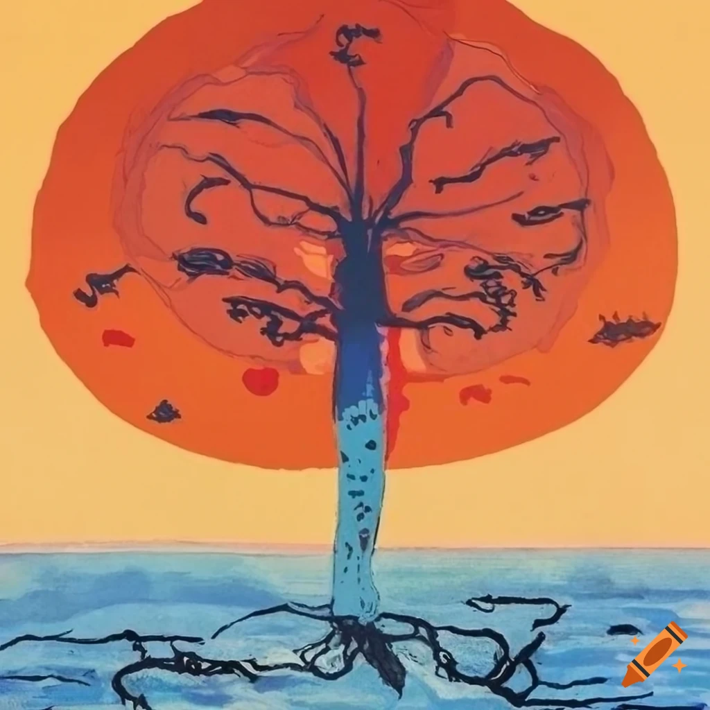 Minimalistic depiction of tree roots with colorful elements on Craiyon