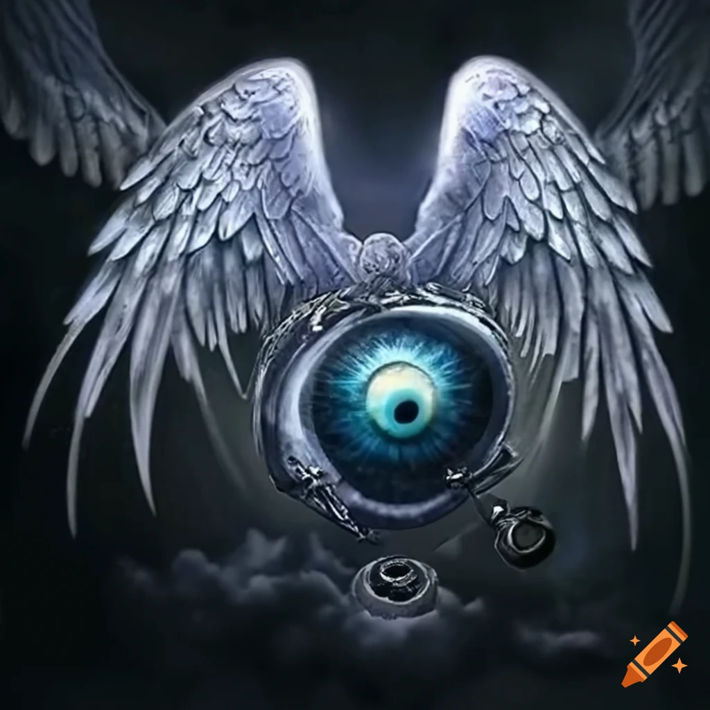 Biblically accurate angel with multiple eyes and wings in a surreal setting on Craiyon