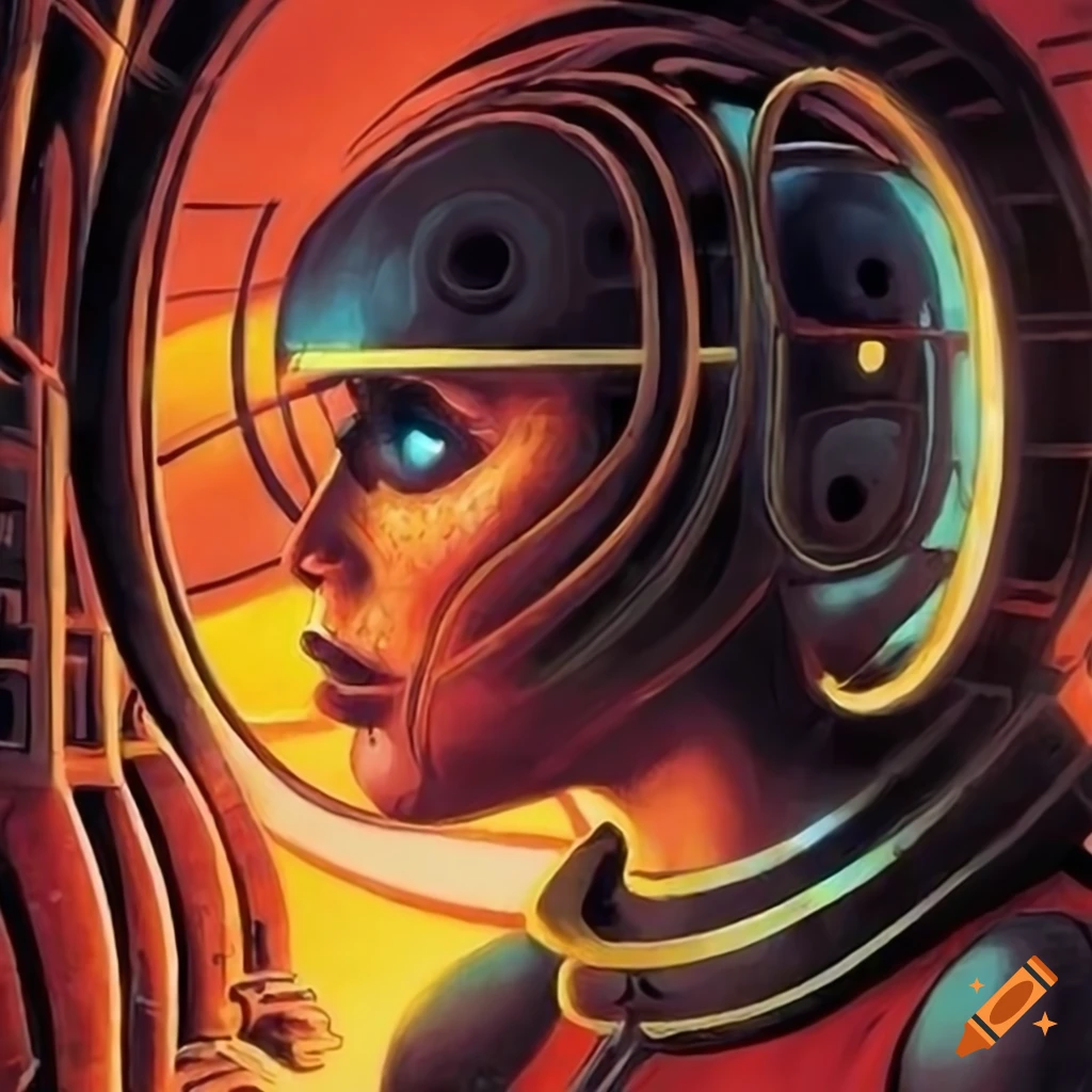 70s sci-fi martian underground train art on Craiyon