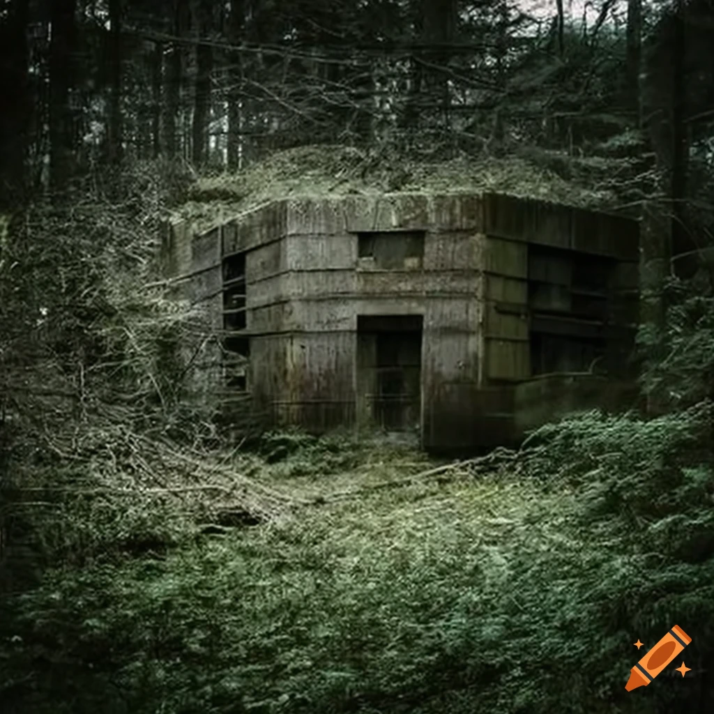 Lost bunker forest with a detailed sharp radar on the roof entrance on ...
