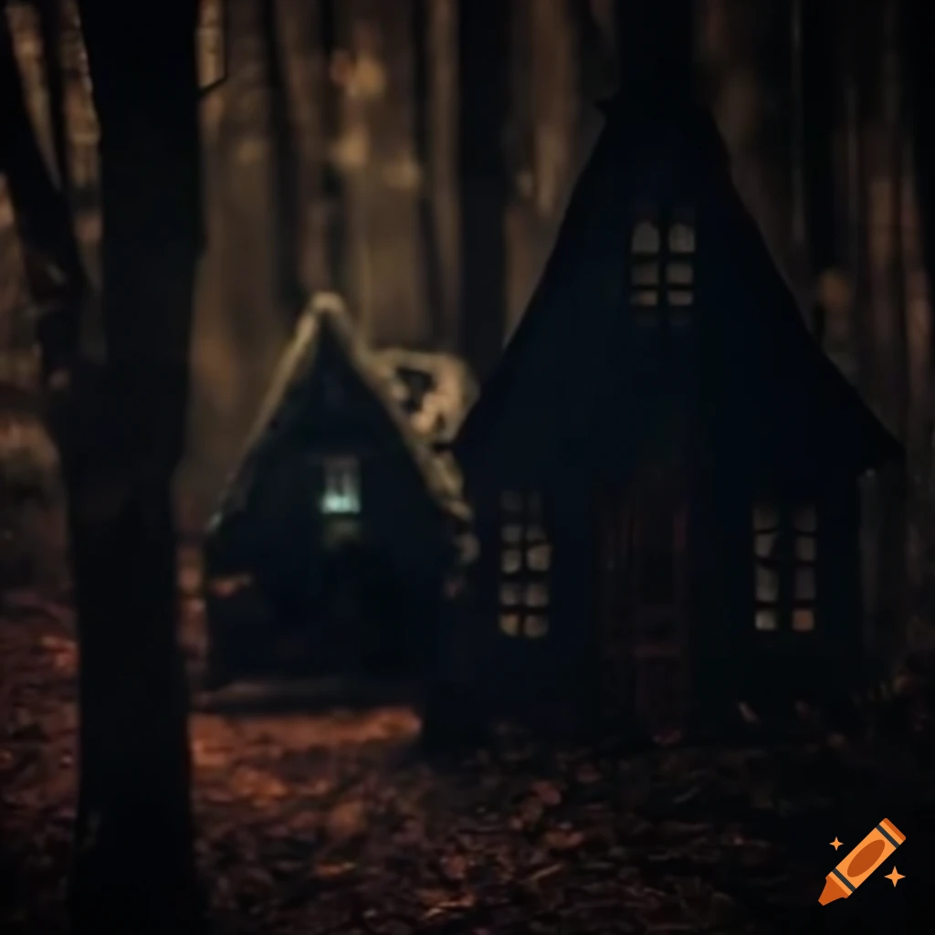 Haunted house with animals and strange objects in a forest on Craiyon