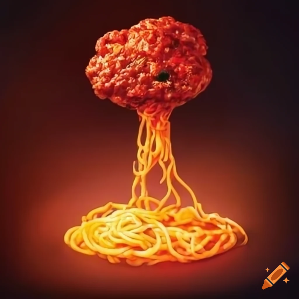 Creative artistic representation of an atomic explosion with spaghetti ...