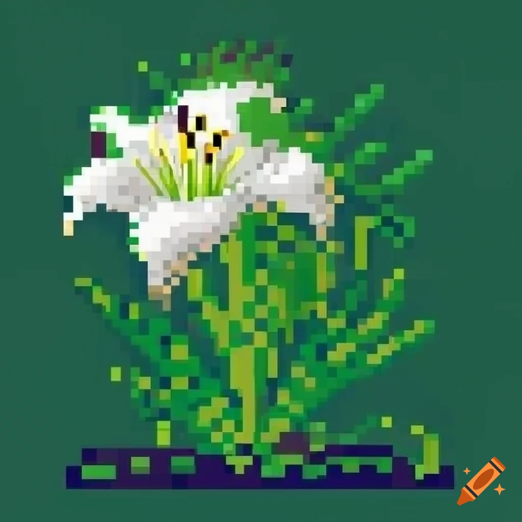 Detailed pixel art of a white easter lily plant in a field on Craiyon