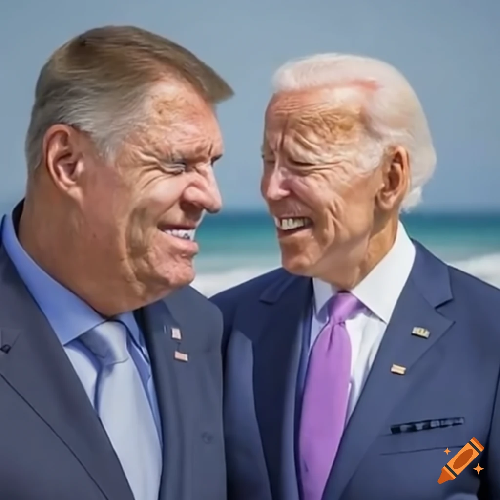 Klaus iohannis and joe biden enjoying the beach together on Craiyon