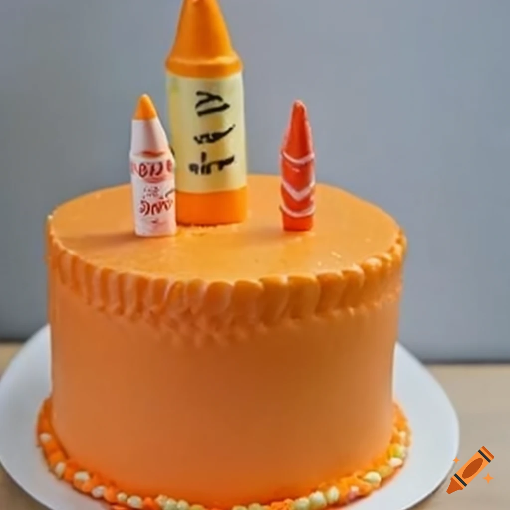 Orange crayon-themed cake on Craiyon