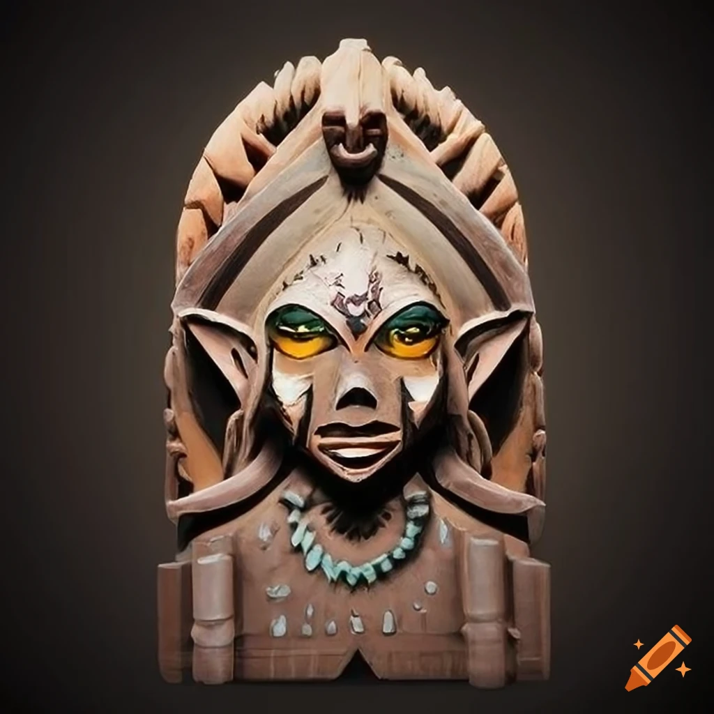 Magical voodoo architectural carving in a zelda game motif with vibrant ...