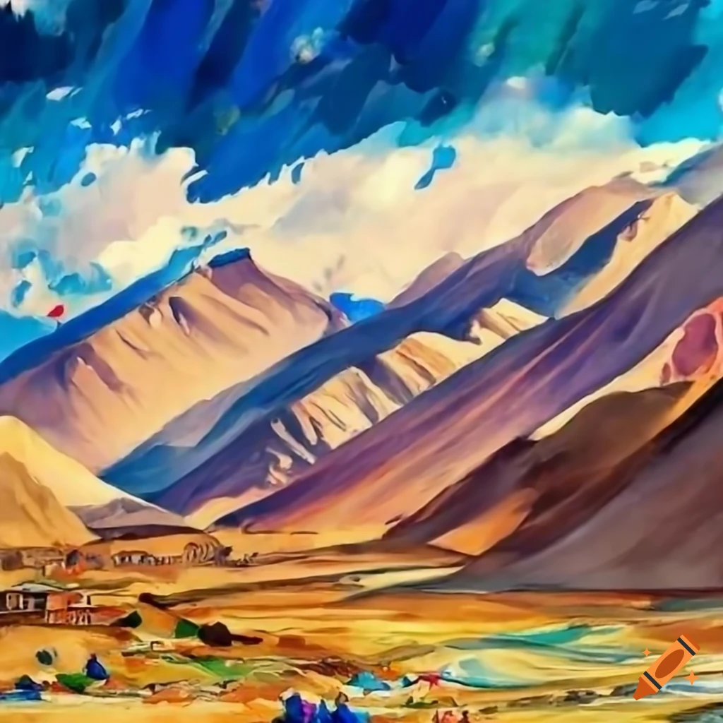 Ladakh mountains village life on Craiyon