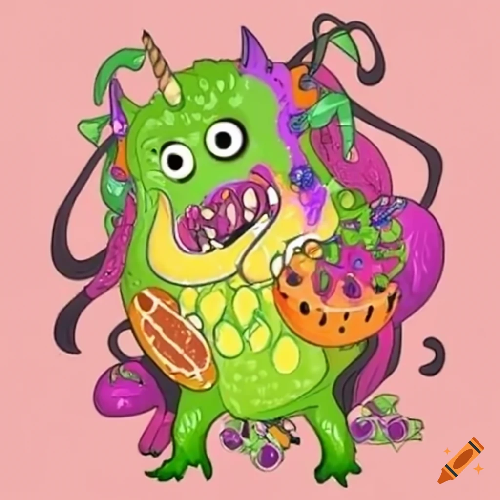 Mythical creatures and mutant omega mart lemon fruit monster in a ...