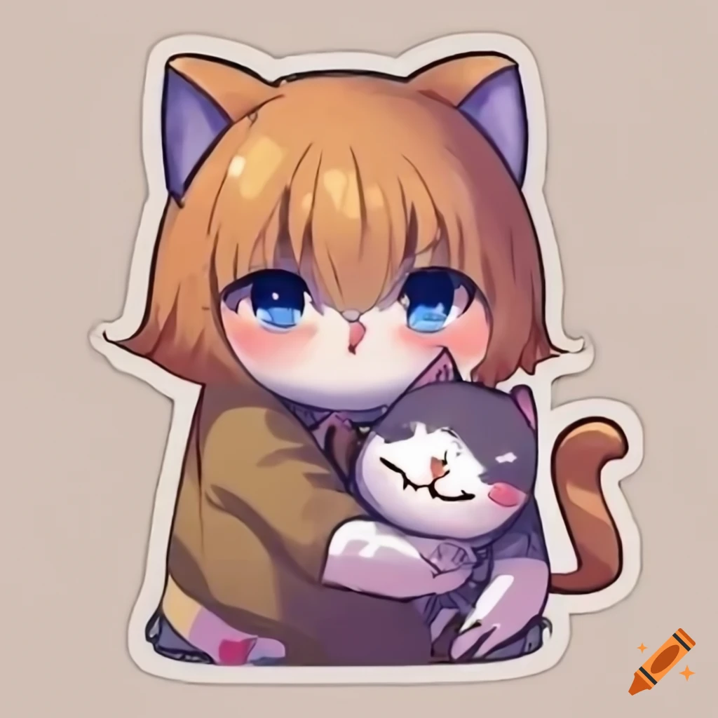 Anime cat sticker in high quality digital art style on Craiyon