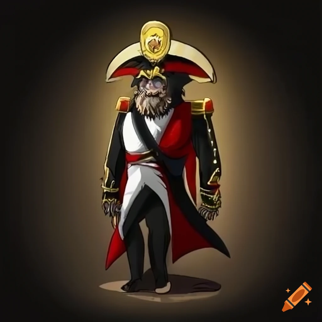 Cartoon depiction of a black ape as Napoleon wielding a sabre on Craiyon