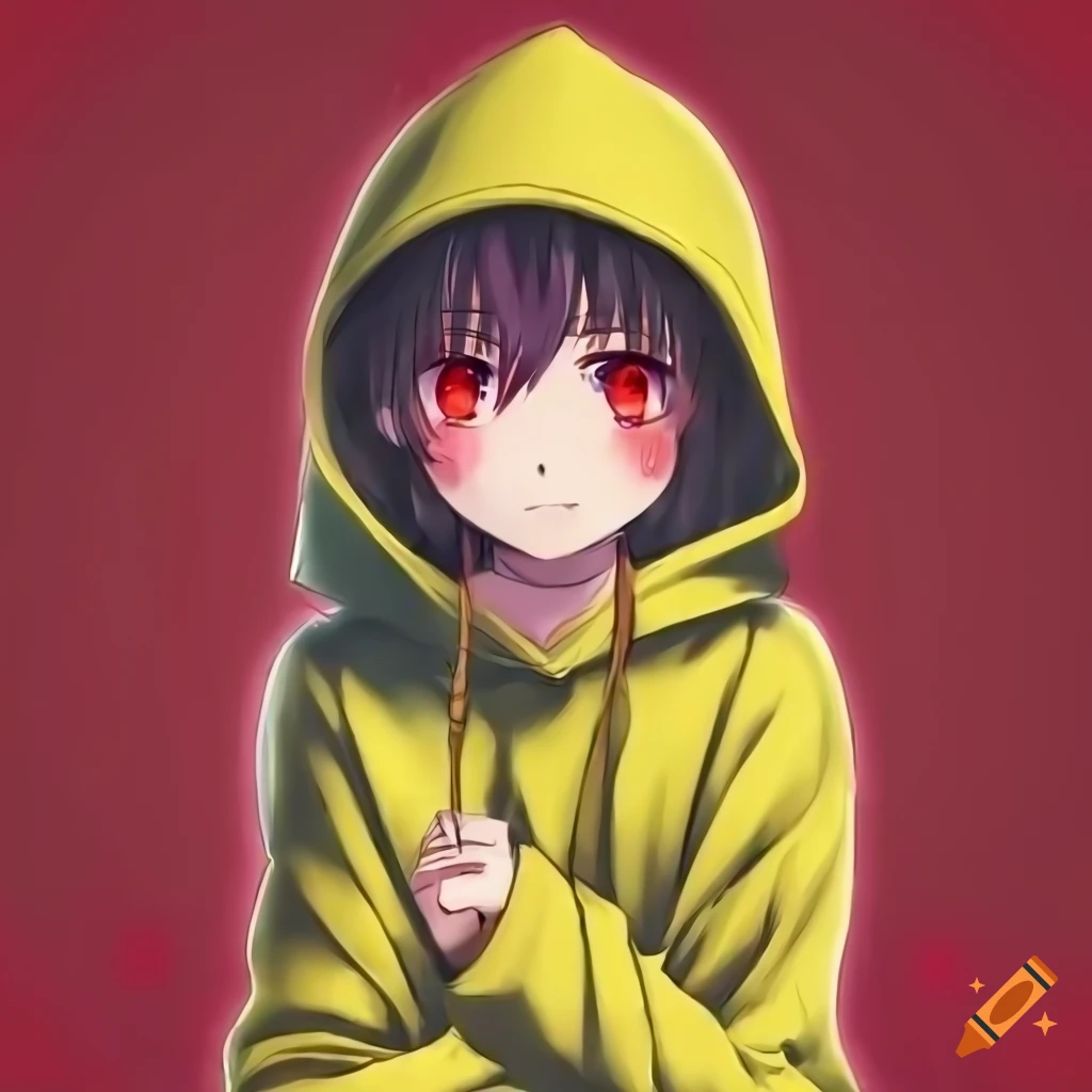 Captivating anime girl with rebel attitude and red eyes in a yellow ...