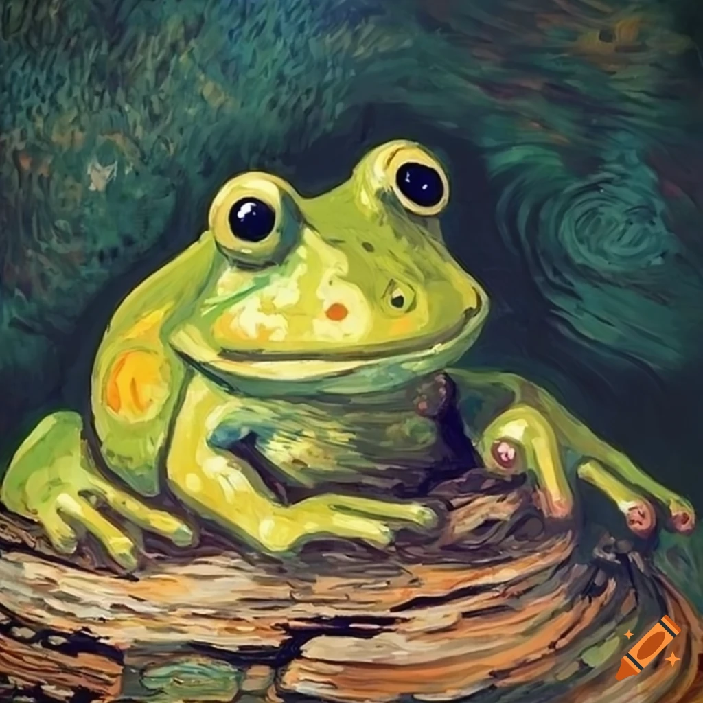 Frog on a log in the style of van gogh on Craiyon